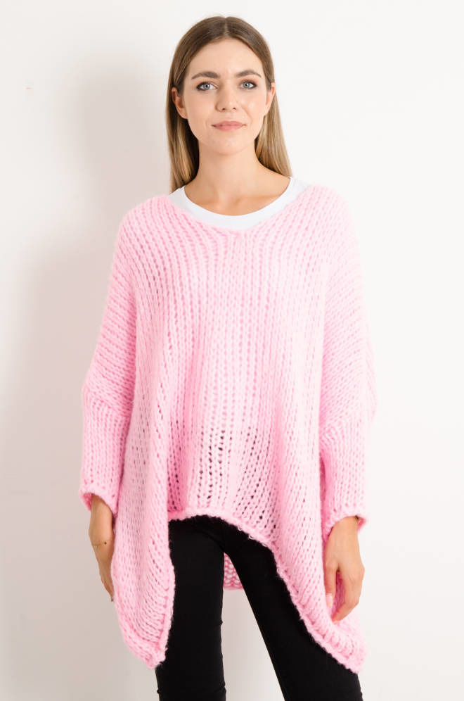 SWETER ASYMETRYCZNY OVERSIZE- JANO-RÓŻOWY - Olika